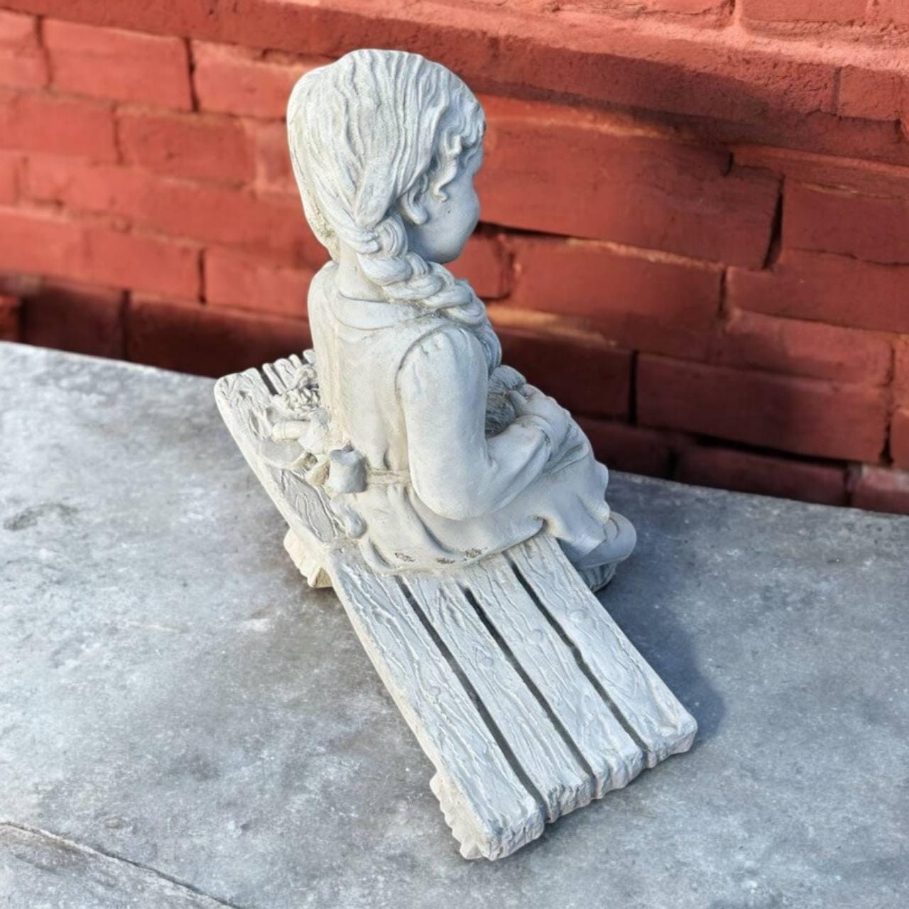 17" Sitting Girl Statue, Garden Kid Ornament, Concrete Child, Girl on ...