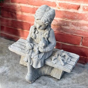17" Sitting Girl Statue, Garden Kid Ornament, Concrete Child, Girl on ...