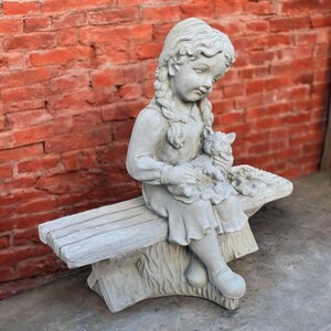17" Sitting Girl Statue, Garden Kid Ornament, Concrete Child, Girl on ...