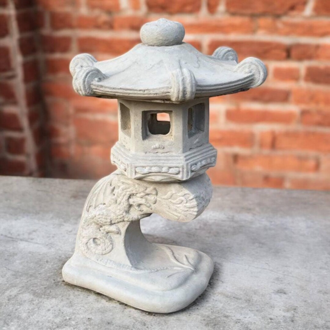 12" Outdoor Pagoda Figure, Concrete Zen Ornament, Stone Lantern ...