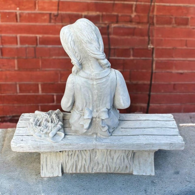 17" Sitting Girl Statue, Garden Kid Ornament, Concrete Child, Girl on ...