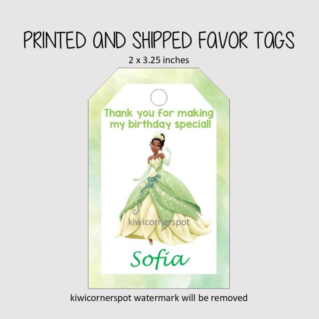 8 Printed Favor Tags - Princess Tiana Bubble Wands - Princess Tiana ...