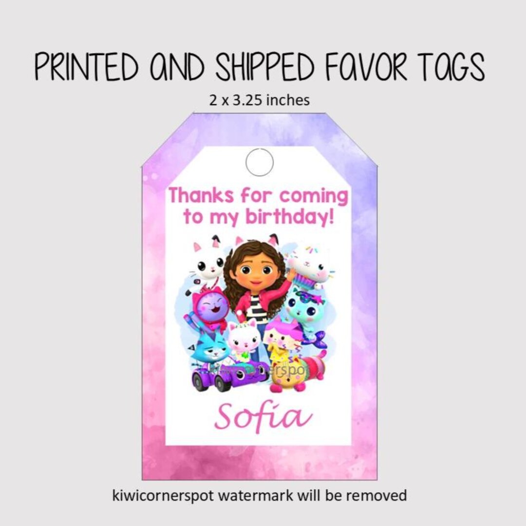 8 Printed Personalized Favor Tags - Gabby Dollhouse Bubble Wands ...