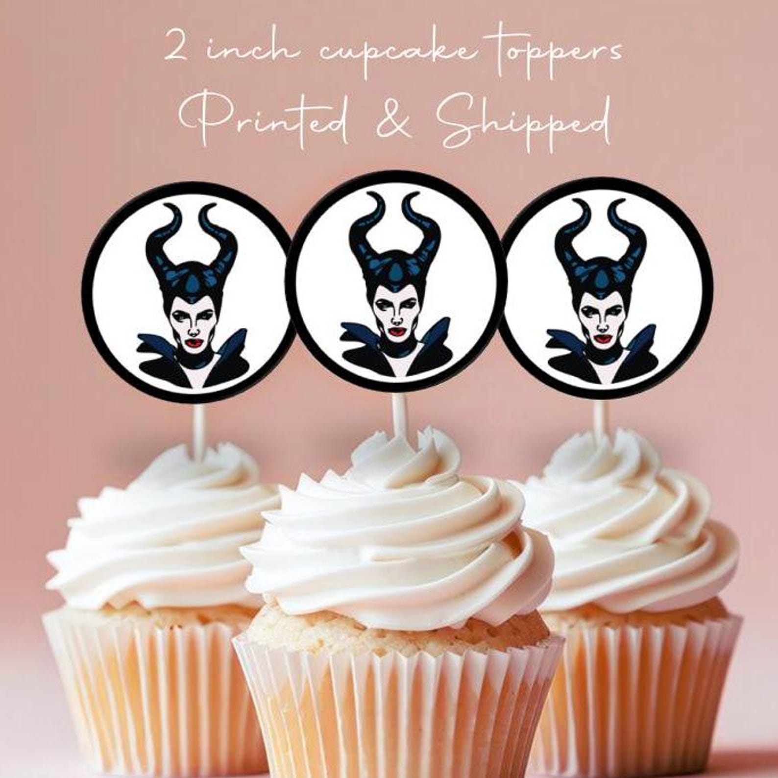 12 PRINTED Toppers - Maleficent Cupcake Toppers - Villain Favors ...