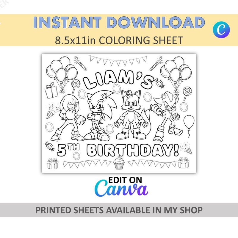 Sonic Personalized Coloring - Etsy