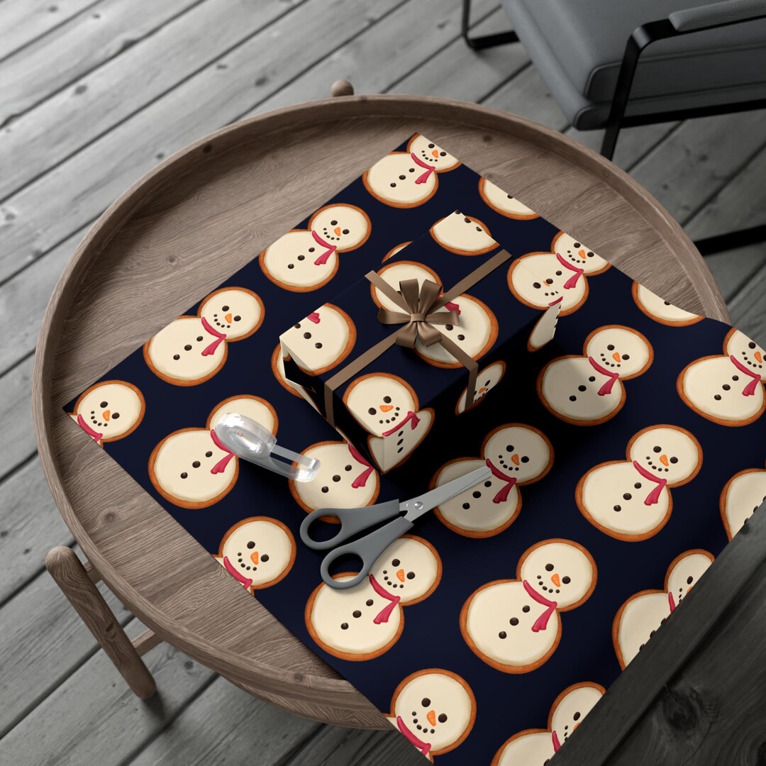 Snowman Cookie Wrapping Paper Satin & Matte Holiday Gift Wrap Elegant ...