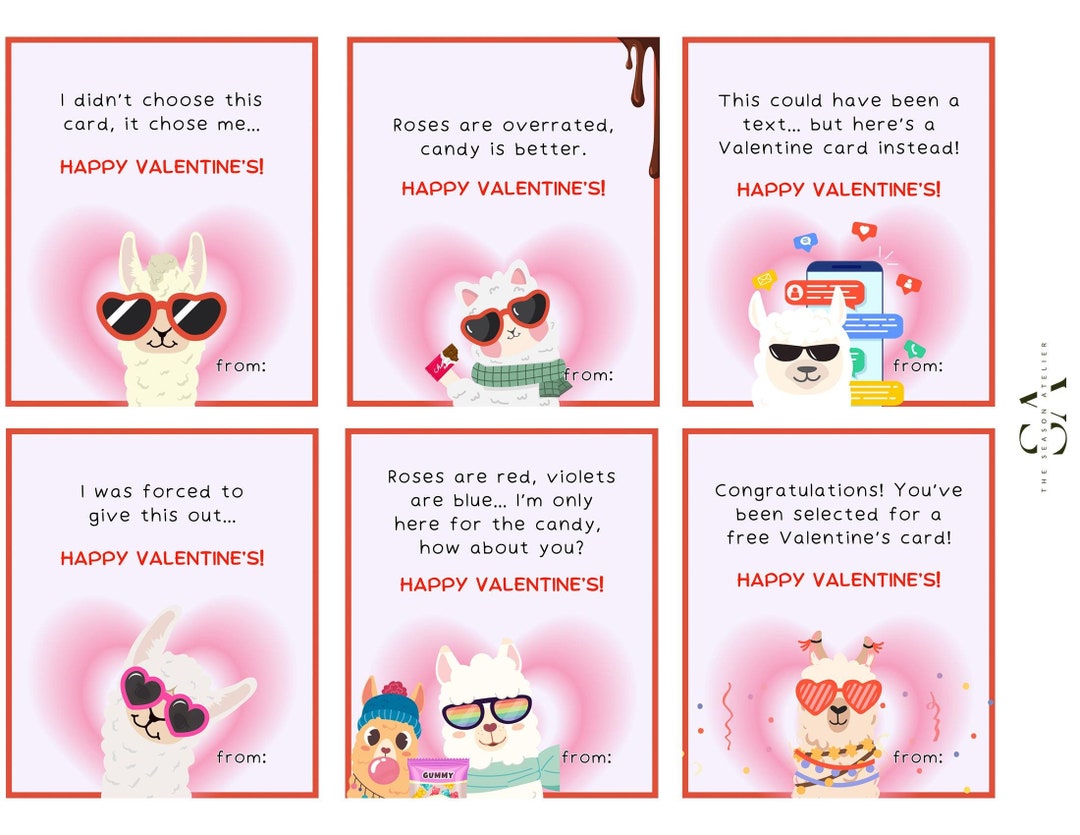 Printable Llama Valentines Day Cards Funny Classroom Exchange Instant ...