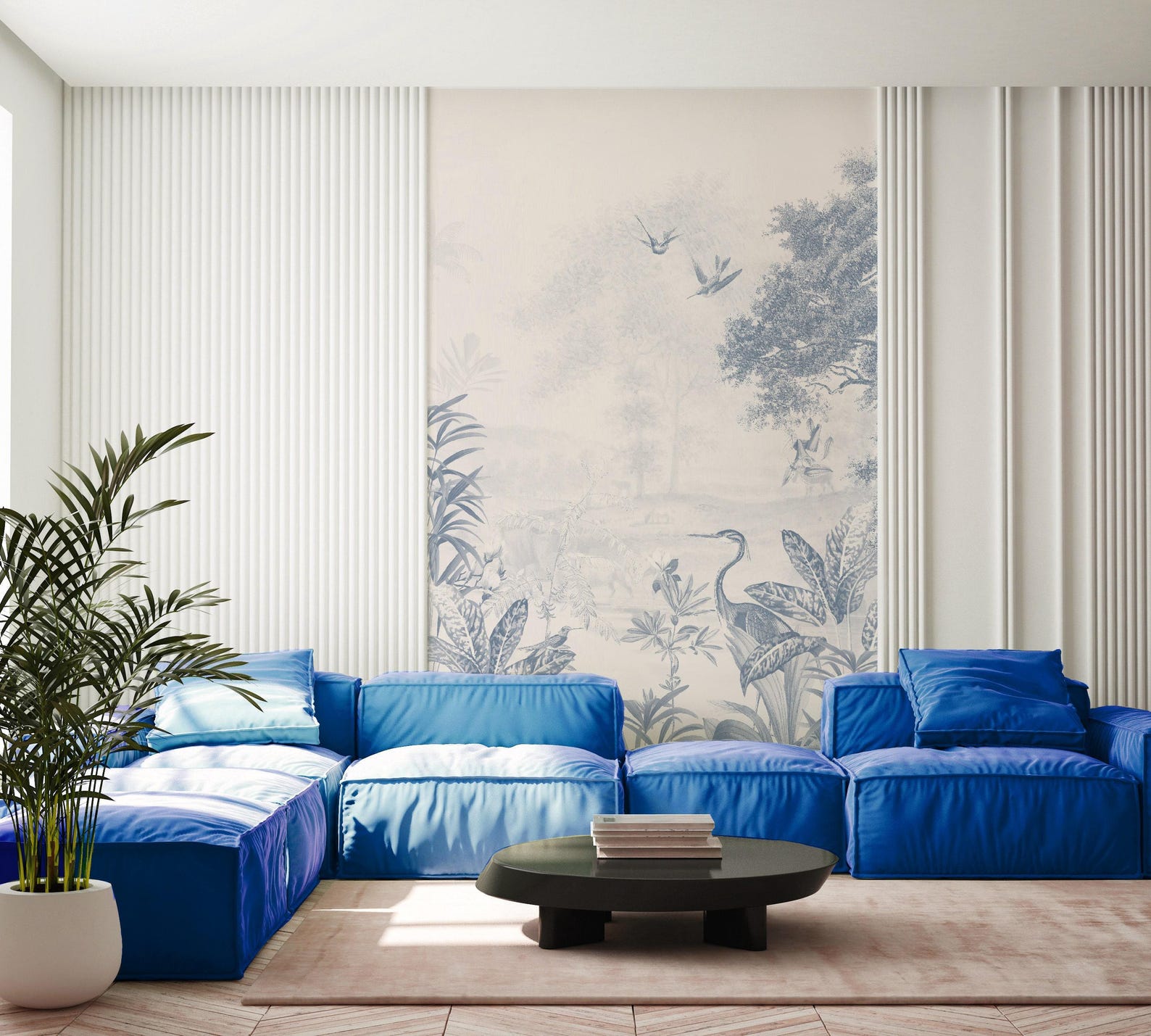 Tropical Wallpaper - Mural - SCENIC LANDSCAPE Tonal Blue - Etsy