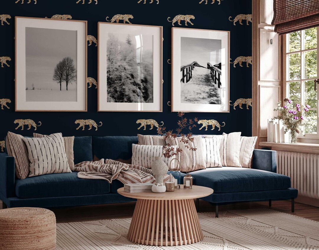 Leopard Wallpaper - LEOPARD - Navy Blue - Etsy