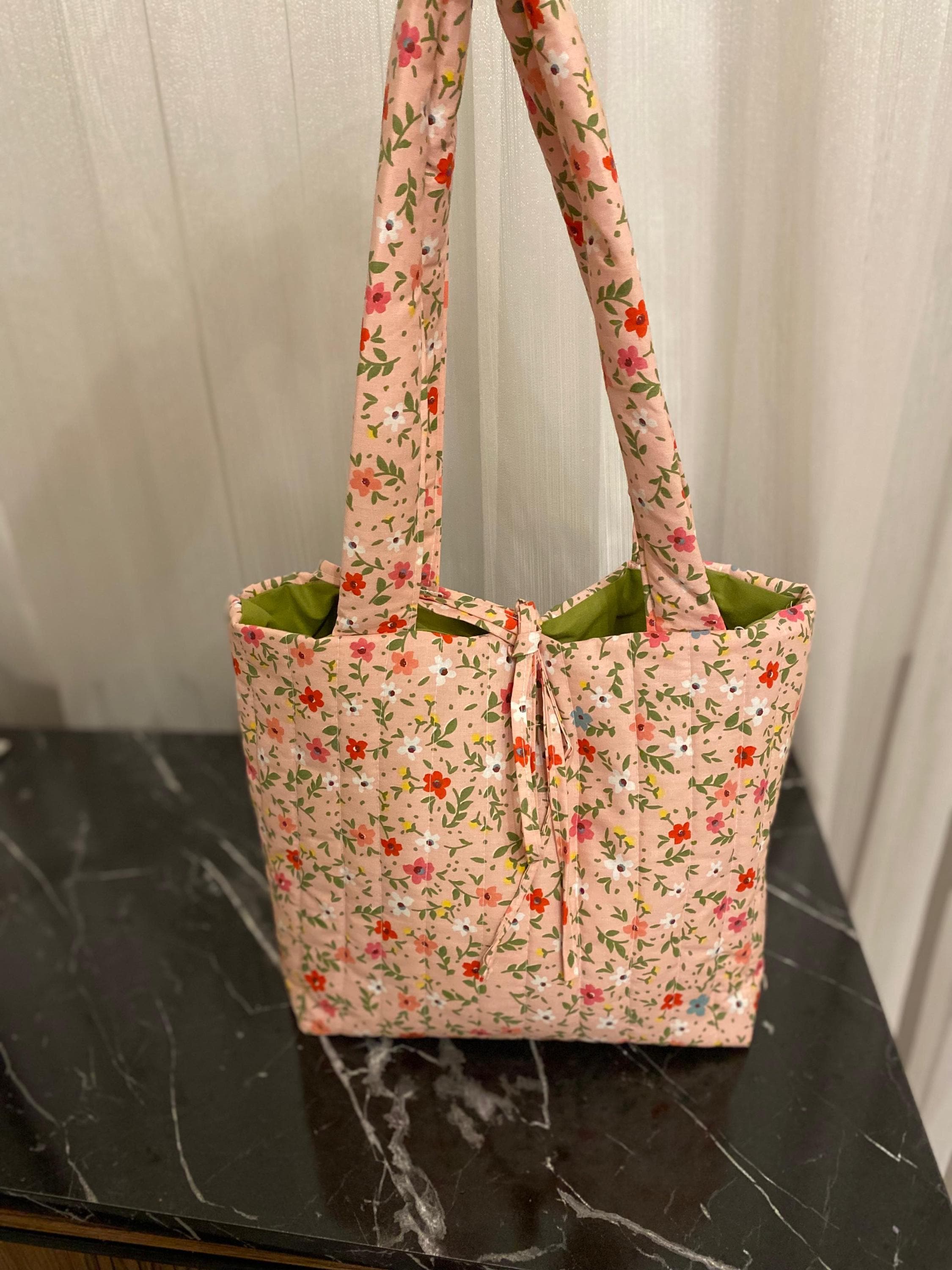 Pink Floral Tote Bag, Cute Tote Bag, Beach Bag, Quilted Tote Bag ...