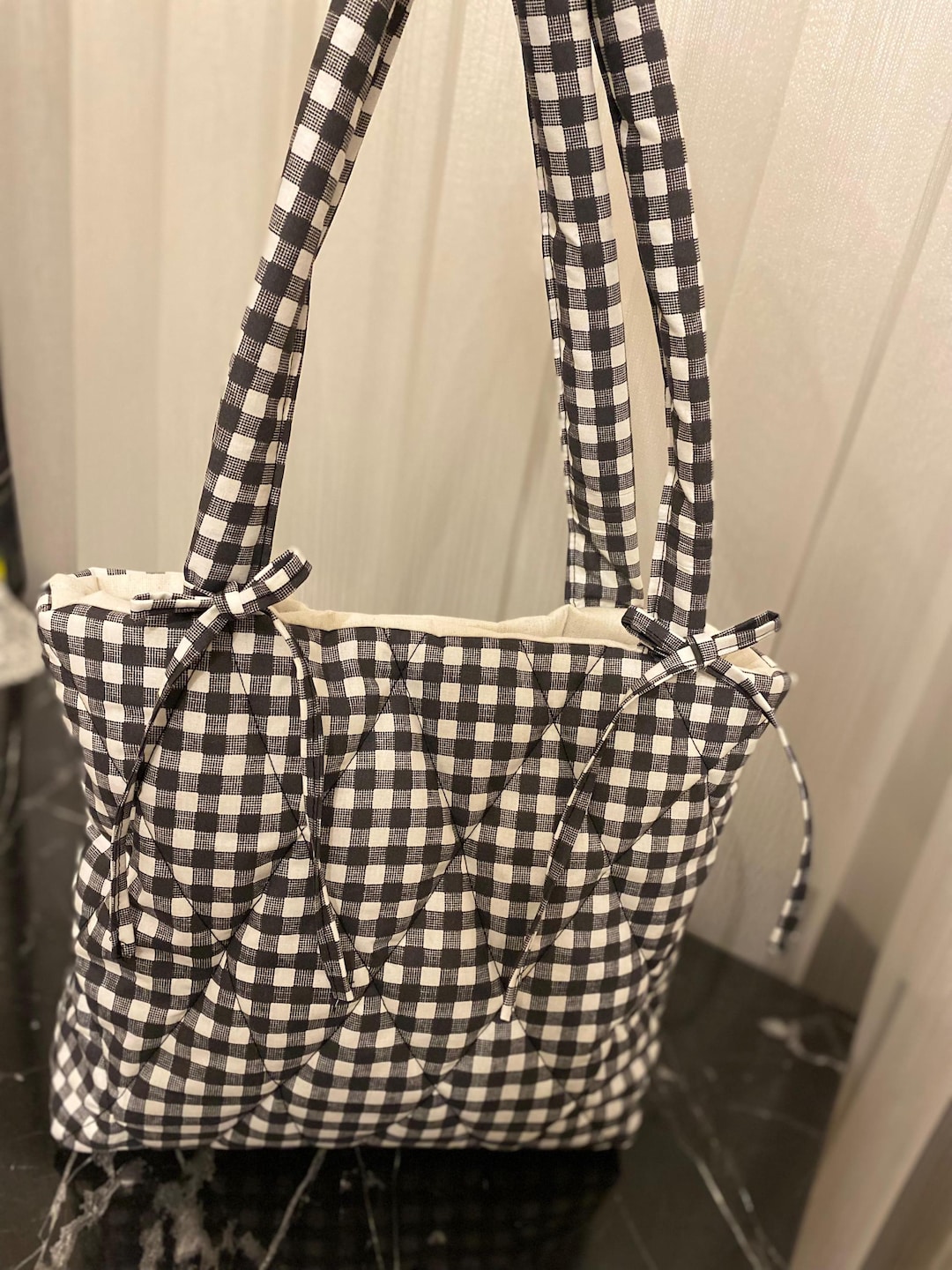 Black Gingham Handbag,cute Tote Bag, Beach Bag, Quilted Tote Bag ...