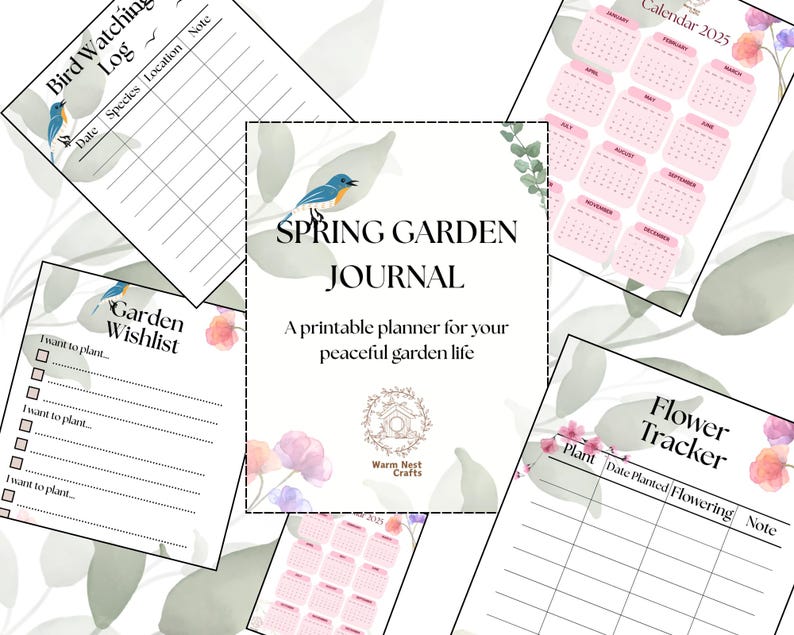 Spring Garden Journal Printable | Digital Planner for Gardeners | Bird ...