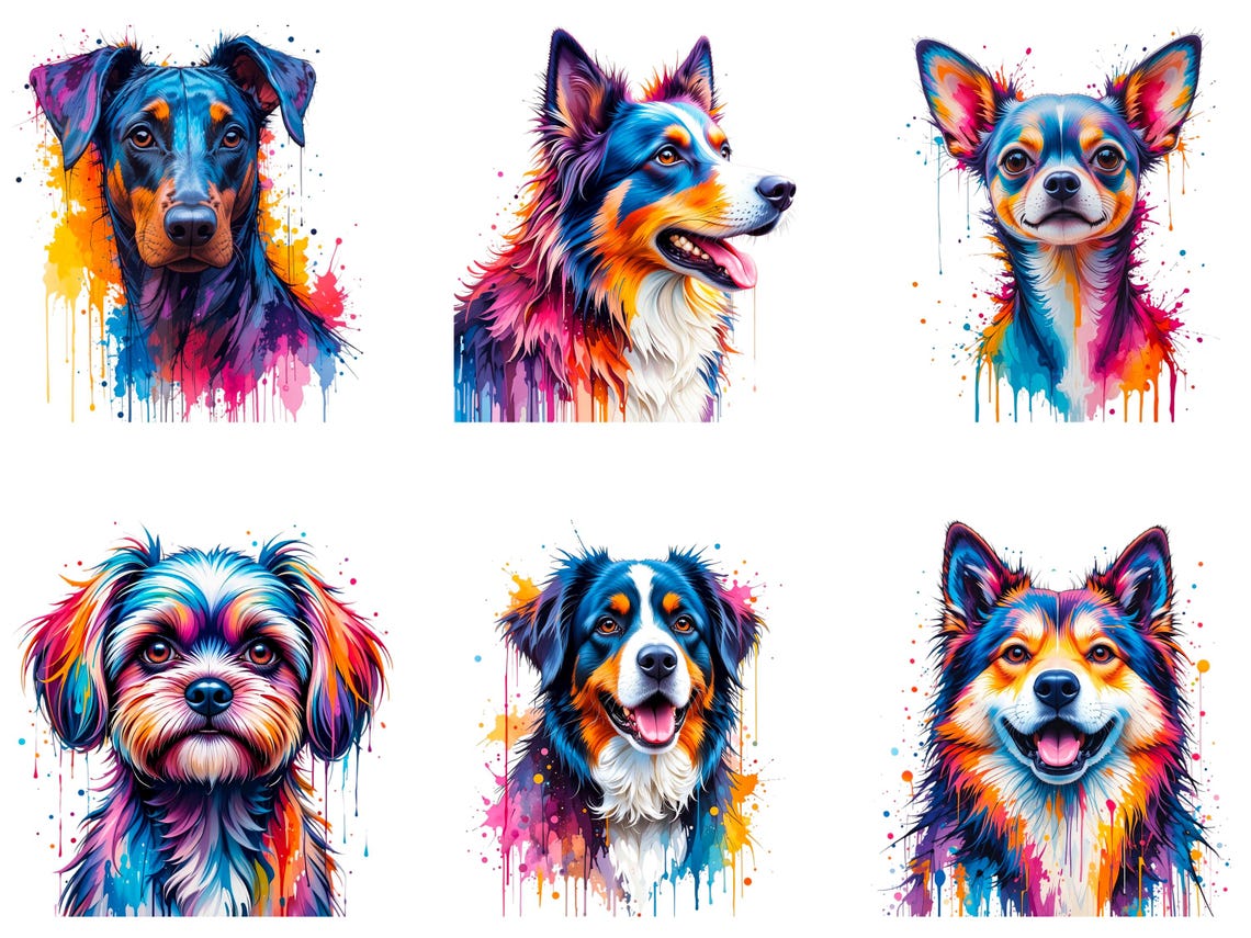 Abstract Watercolor Dogs Clipart Set of 30, PNG Images, Instant Digital ...