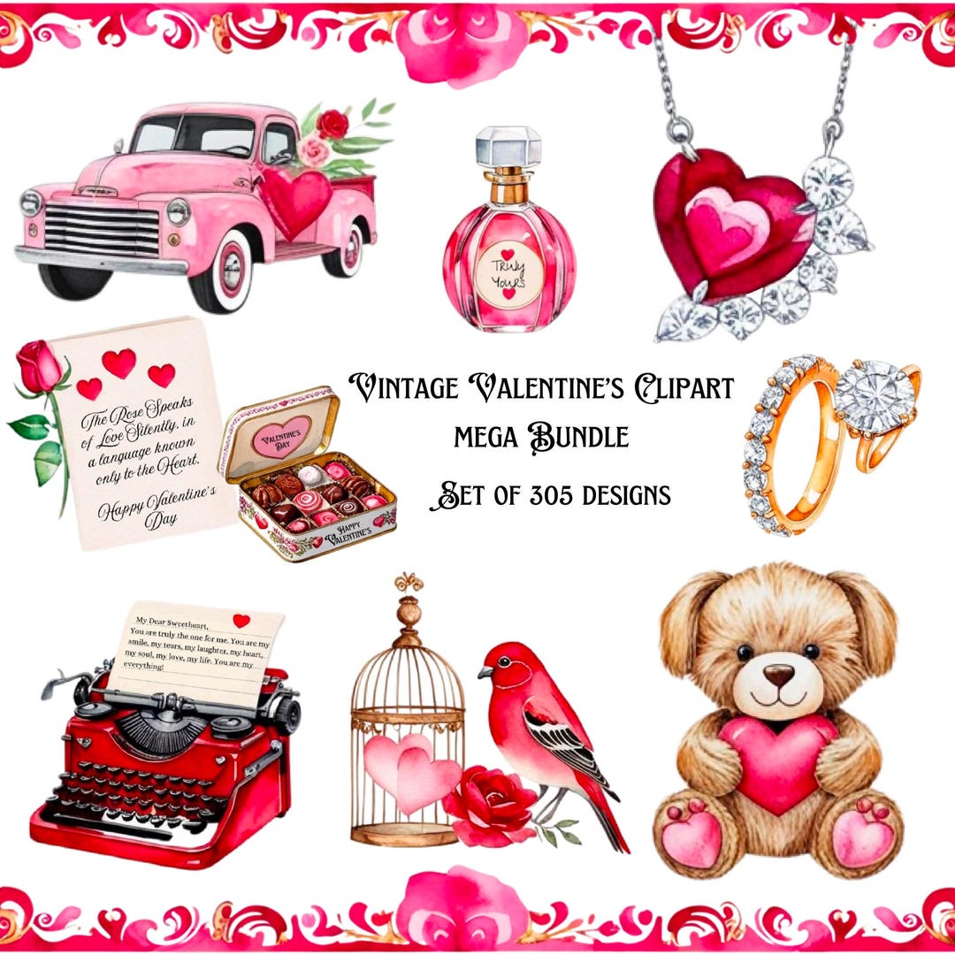 Vintage Valentines Day Mega Bundle Clipart Set of 305 - Etsy