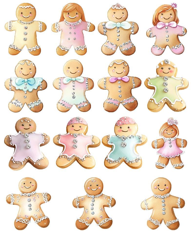 Gingerbread Family Clipart Set of 32, With Rhinestones - Etsy