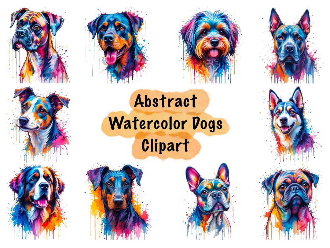 Abstract Watercolor Dogs Clipart Set of 30, PNG Images, Instant Digital ...