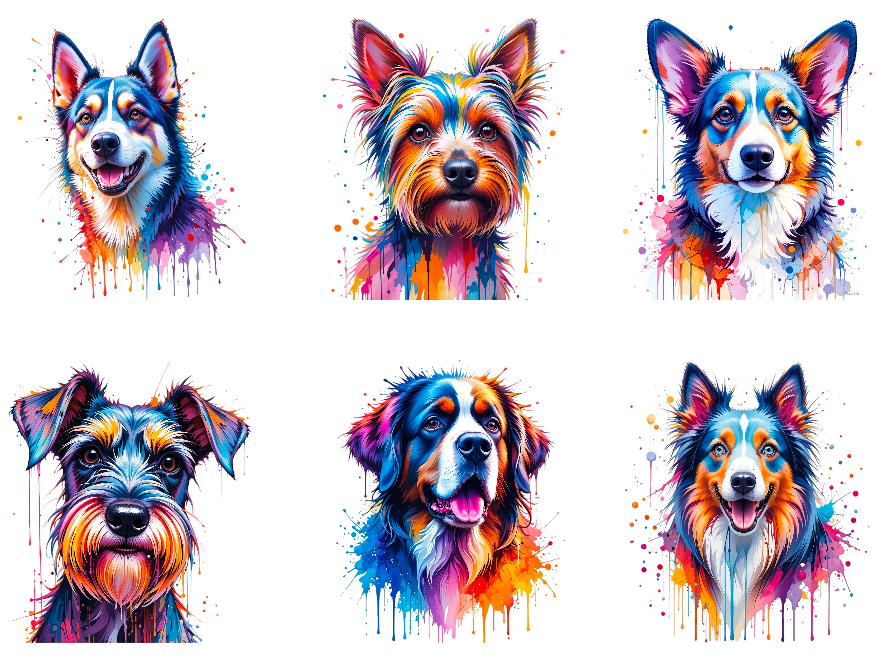 Abstract Watercolor Dogs Clipart Set of 30, PNG Images, Instant Digital ...