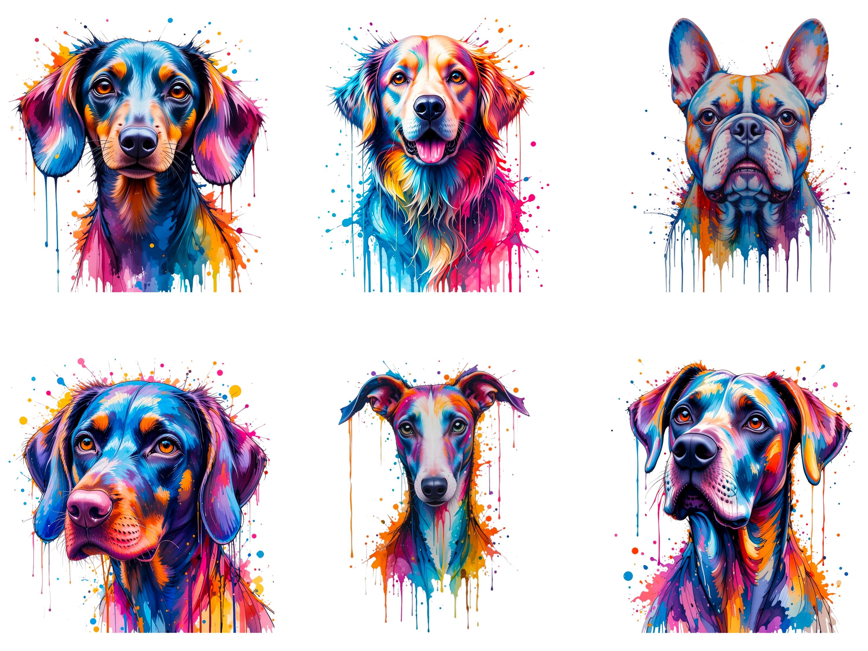 Abstract Watercolor Dogs Clipart Set of 30, PNG Images, Instant Digital ...