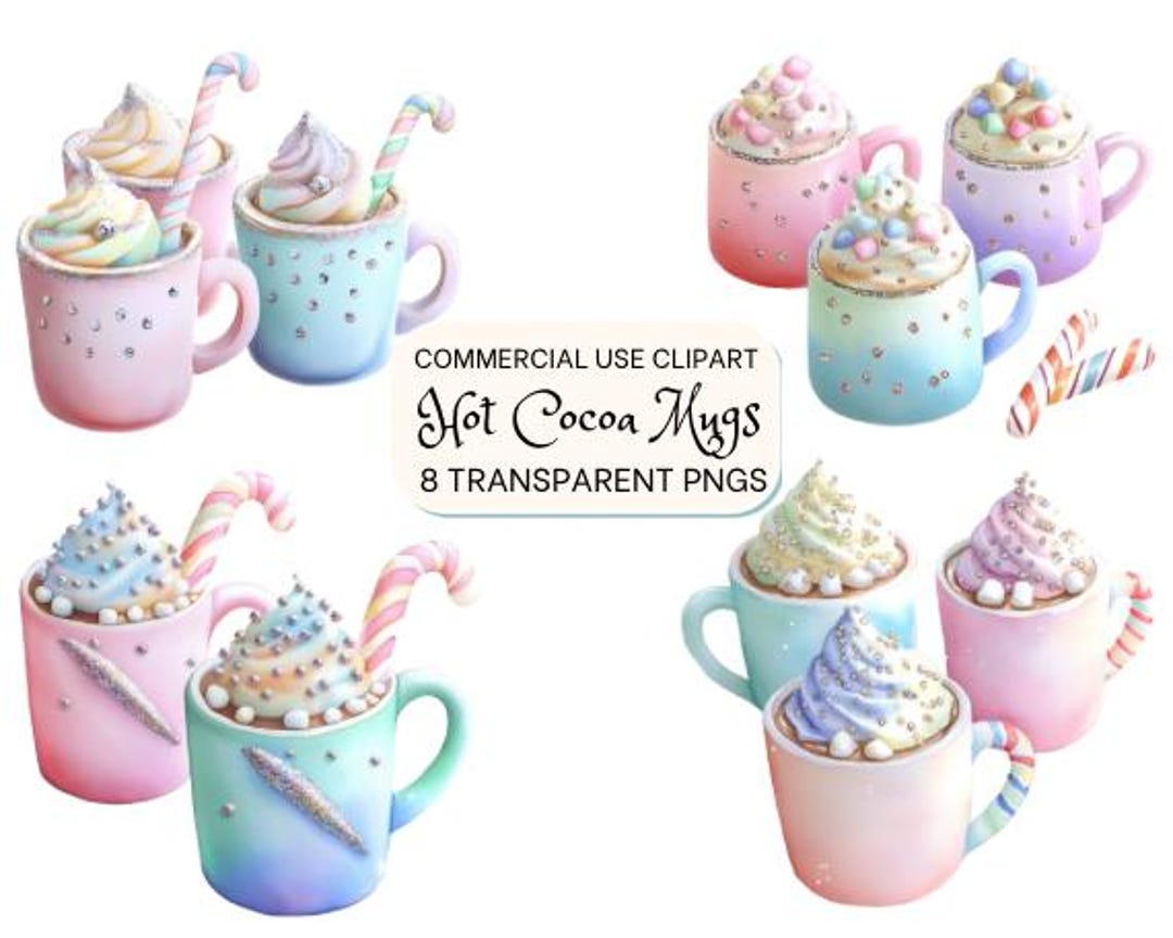 Christmas Hot Cocoa Mugs Clipart Set of 8, With Rhinestones - Etsy