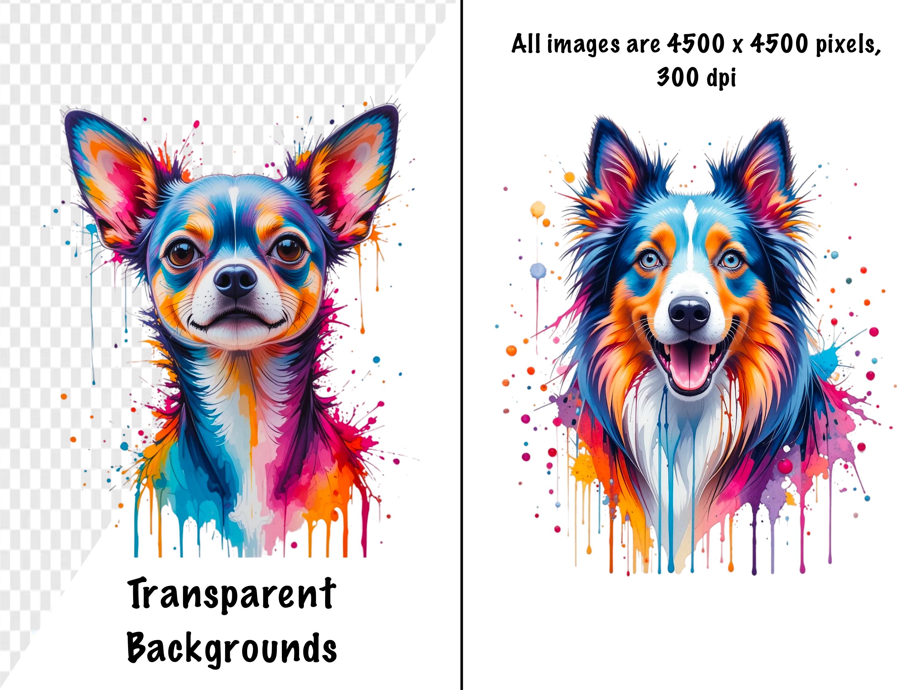 Abstract Watercolor Dogs Clipart Set of 30, PNG Images, Instant Digital ...