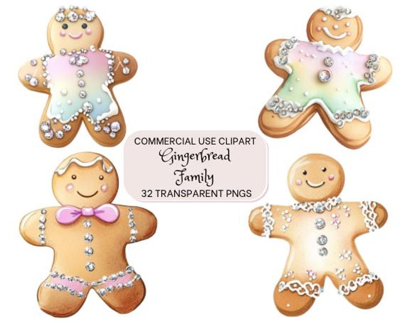 Gingerbread Family Clipart Set of 32, With Rhinestones - Etsy