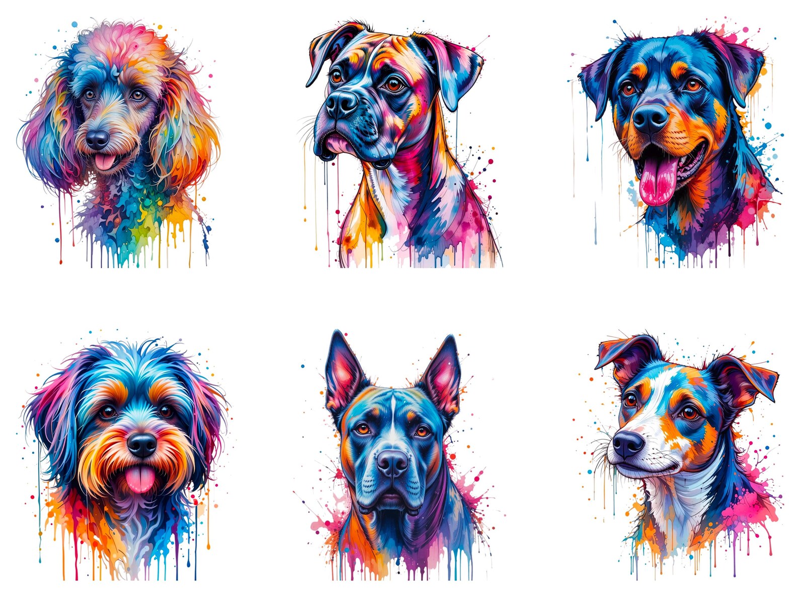 Abstract Watercolor Dogs Clipart Set of 30, PNG Images, Instant Digital ...