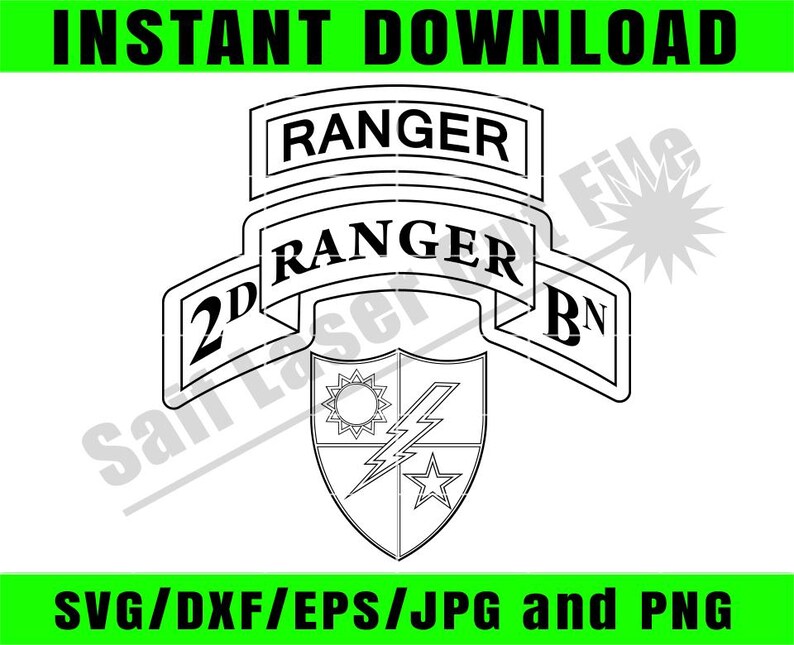 2nd Ranger Bn Vector Insignia Patch Black and White Svg Dxf Cnc Cut ...