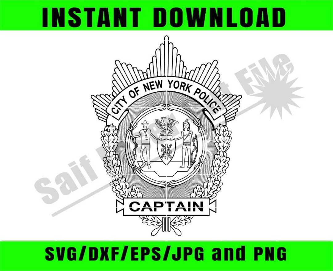 Captain Badge City of New York Police Vector File Svg Dxf Cnc Toolpath ...