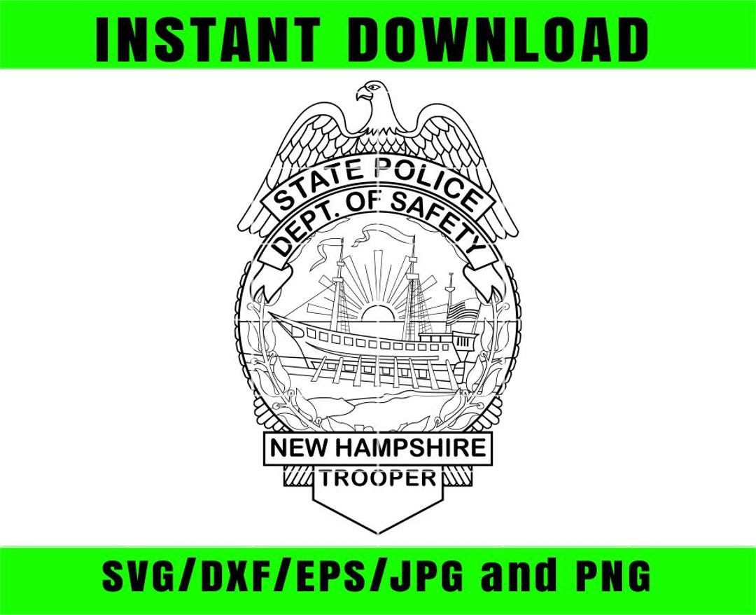 New Hampshire State Police Trooper Svg Badge Black White Outline Vector ...