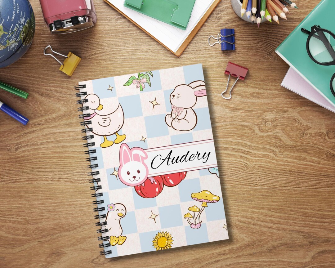 Personalized Cute Pastel Animal Spiral Notebook, Spring Journal, Easter ...