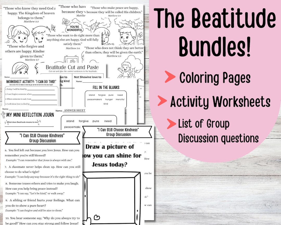 Beatitude Bible Activity Bundle, Coloring Pages, Worksheets, Answer Key ...