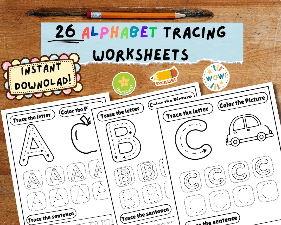 Alphabet Tracing Worksheets: Uppercase Letter Practice (PDF/JPEG) - Etsy