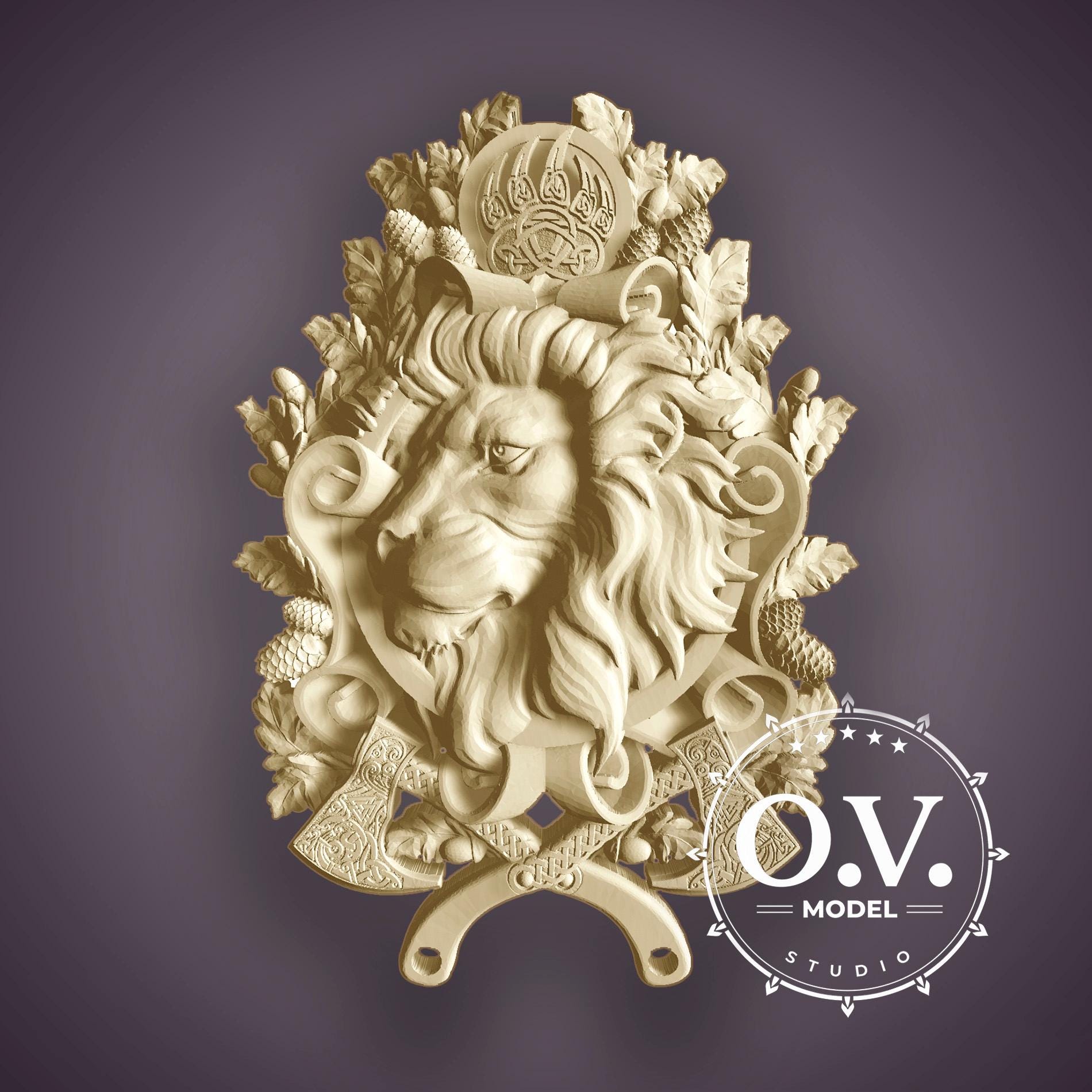 Coat of Arms With Leo Lion Relief CNC Design 3D Carving Heraldic Art ...