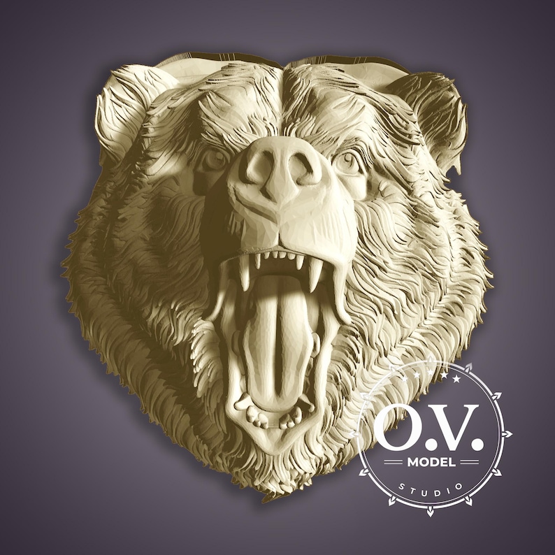 Growling Bear CNC Carving STL Files Artcam Aspire Wildlife Art Wood ...