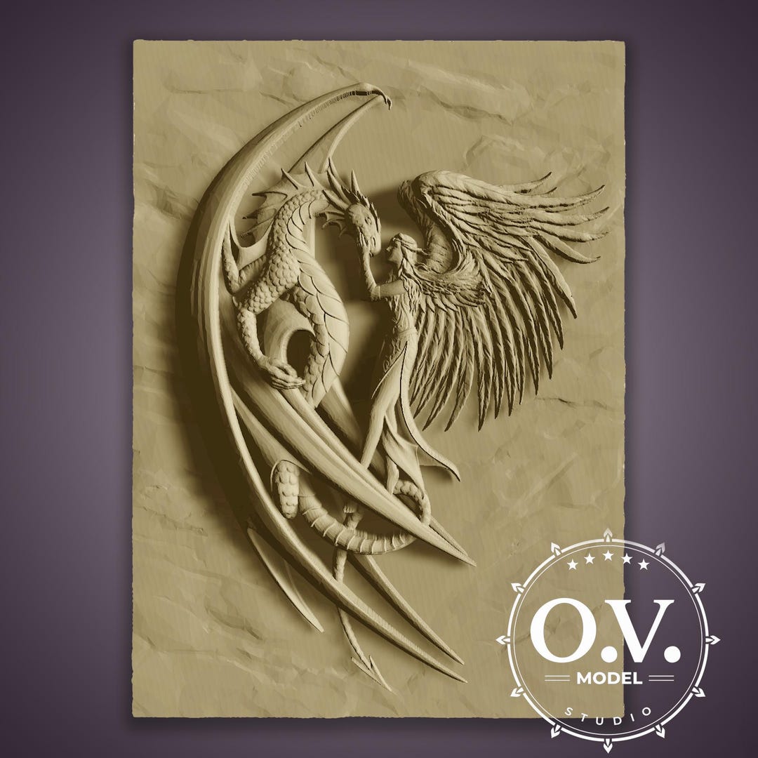 Dragon and Angel Dragon Angel Mythical Scene CNC Art Wall Decor Wooden ...