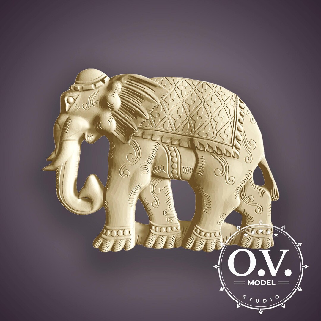 Elephant Figurine CNC Model 3D Sculpture Wood Figurine Animal Art ...