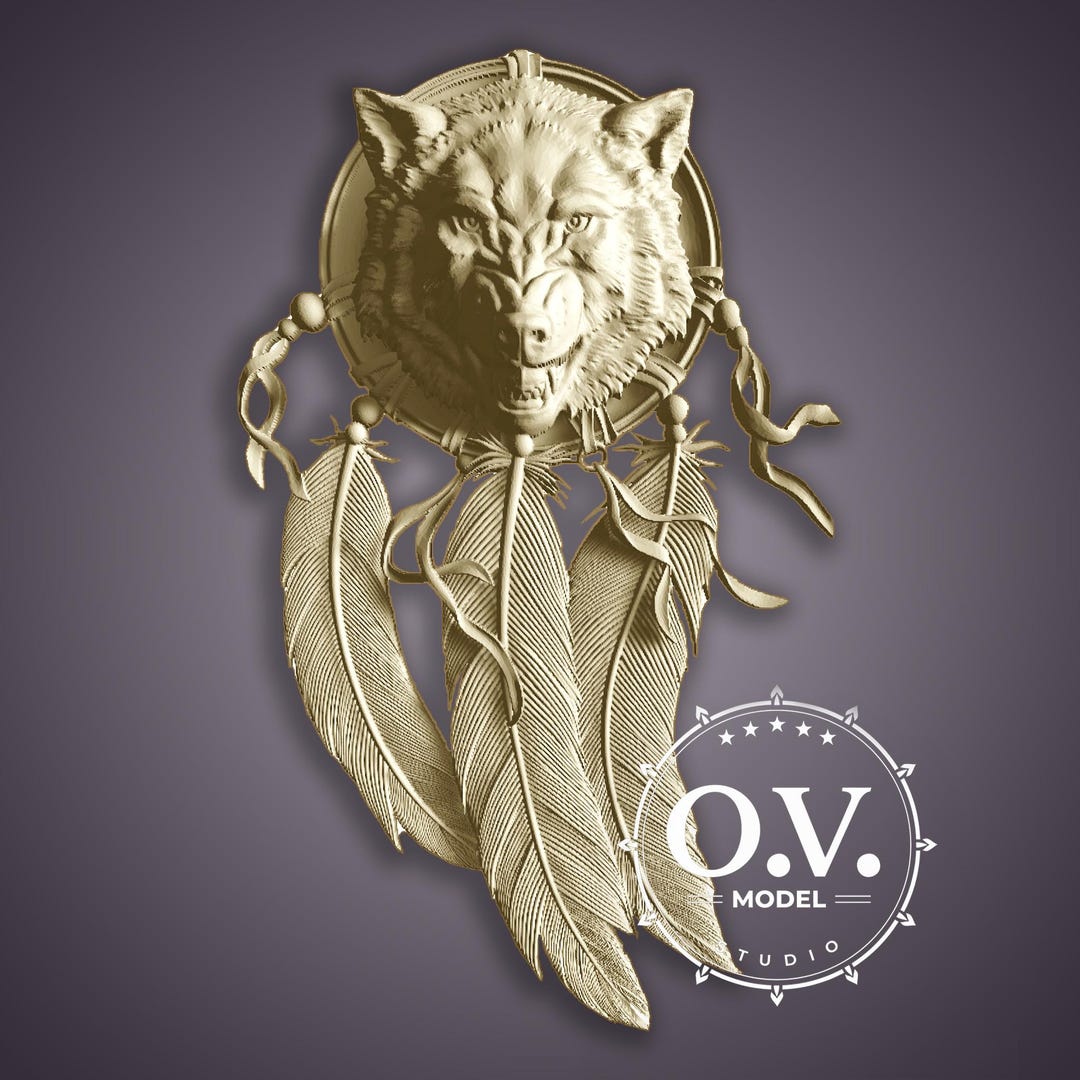 Wolf Decor Dream Catcher CNC Files Artcam Aspire STL Model Rustic ...