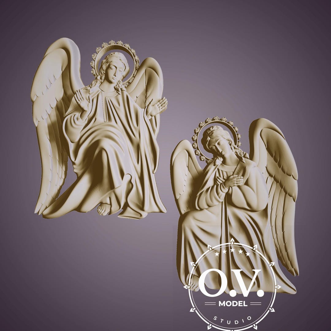 Two Angels Stl, Angel Carving Design, Celestial Art Cnc, Religious ...