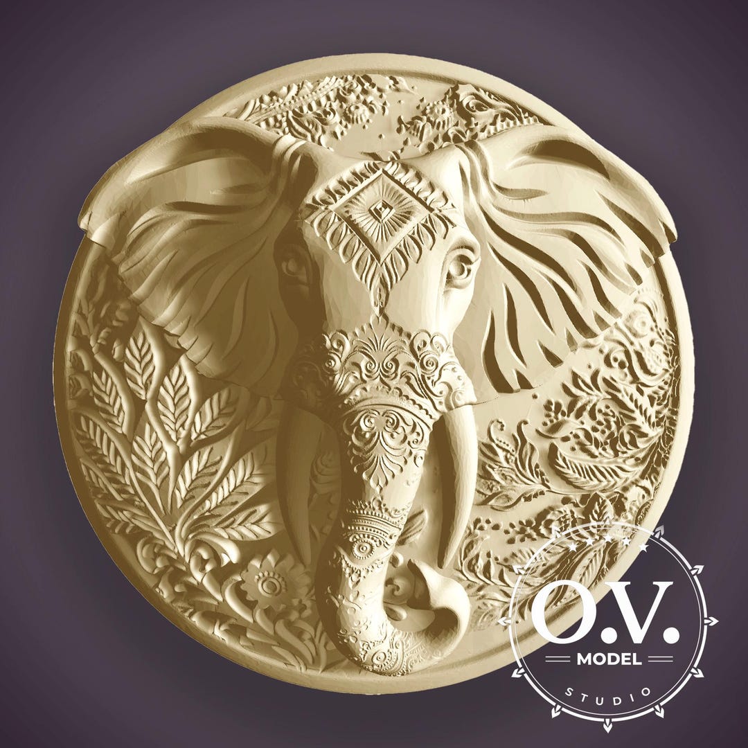 Elephant Relief CNC Carving 3D Model Wood Decor Animal Design Wall ...