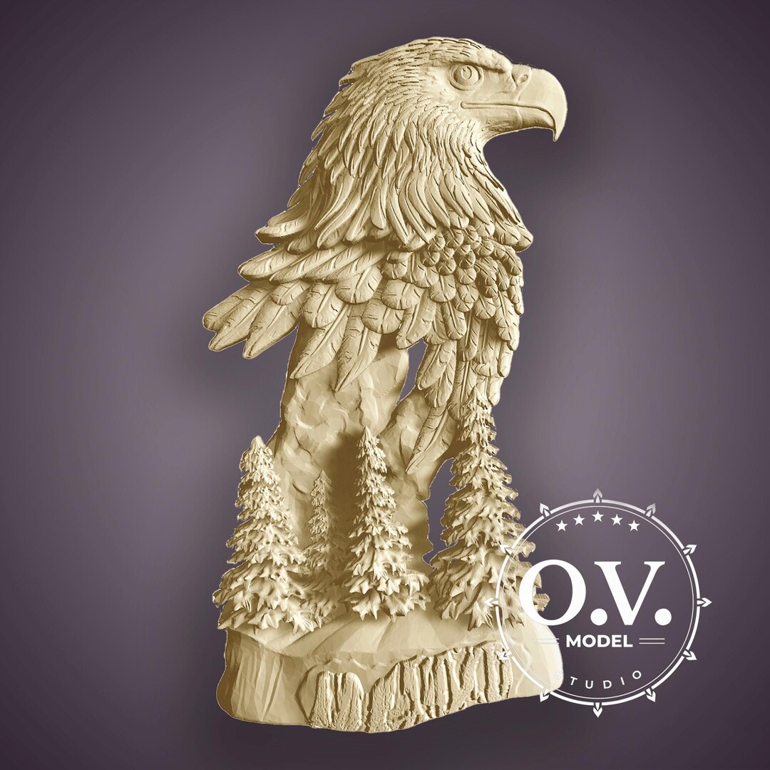 Eagle and Trees, Eagle Carving Tree Relief Wildlife Art Forest Scene ...