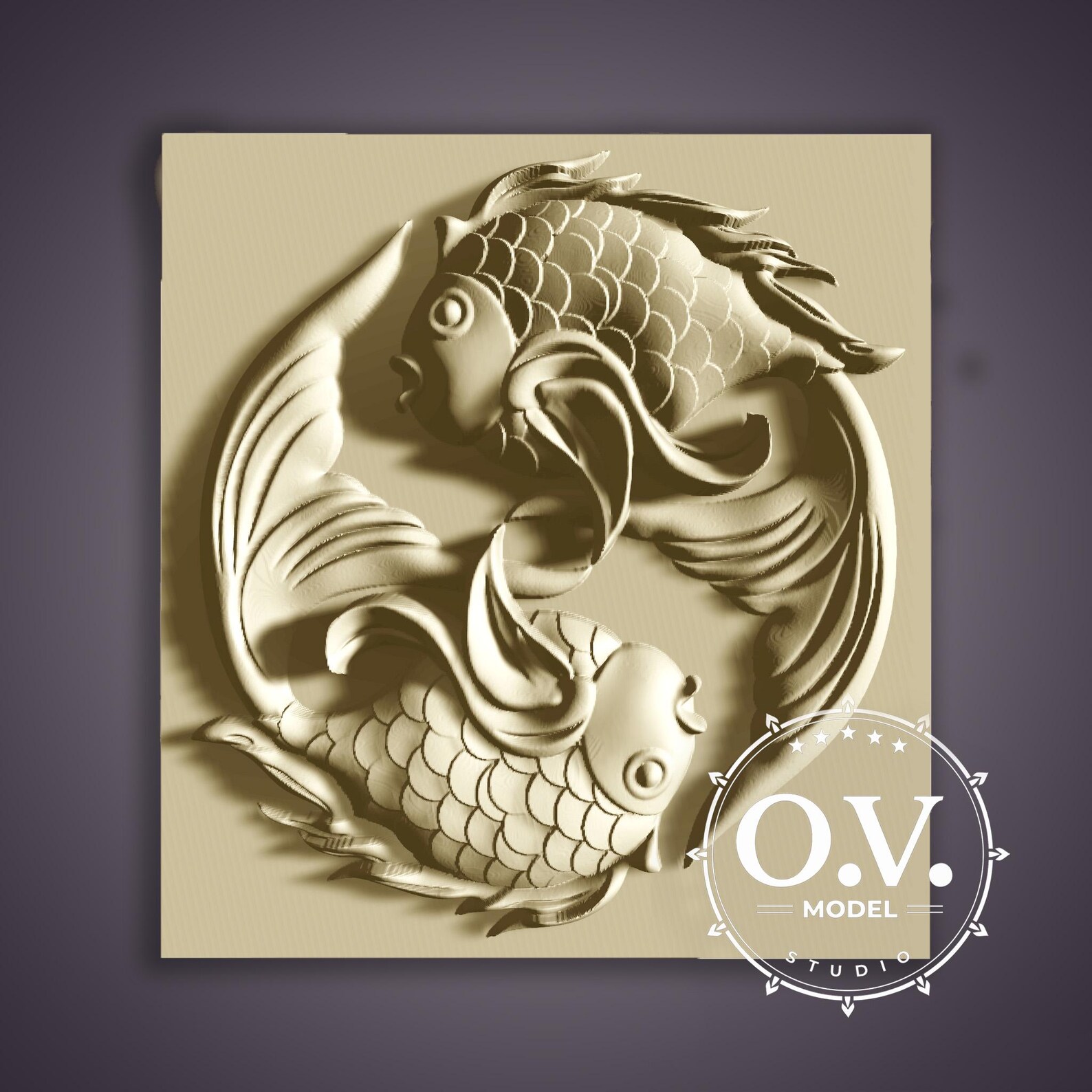 Two Fish Marine Decor Fish Carving Artistic Design CNC Project Ocean ...