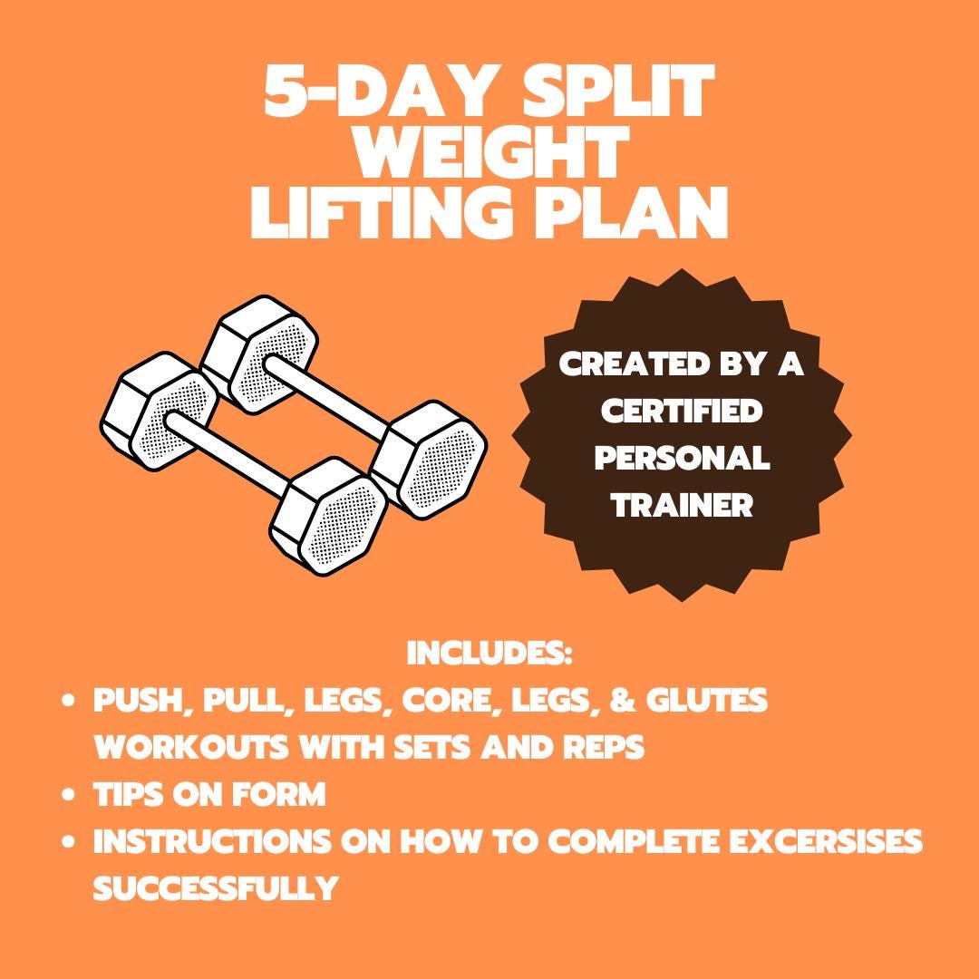 5-day Workout Split: Push, Pull, Core, Legs & Glutes - Etsy