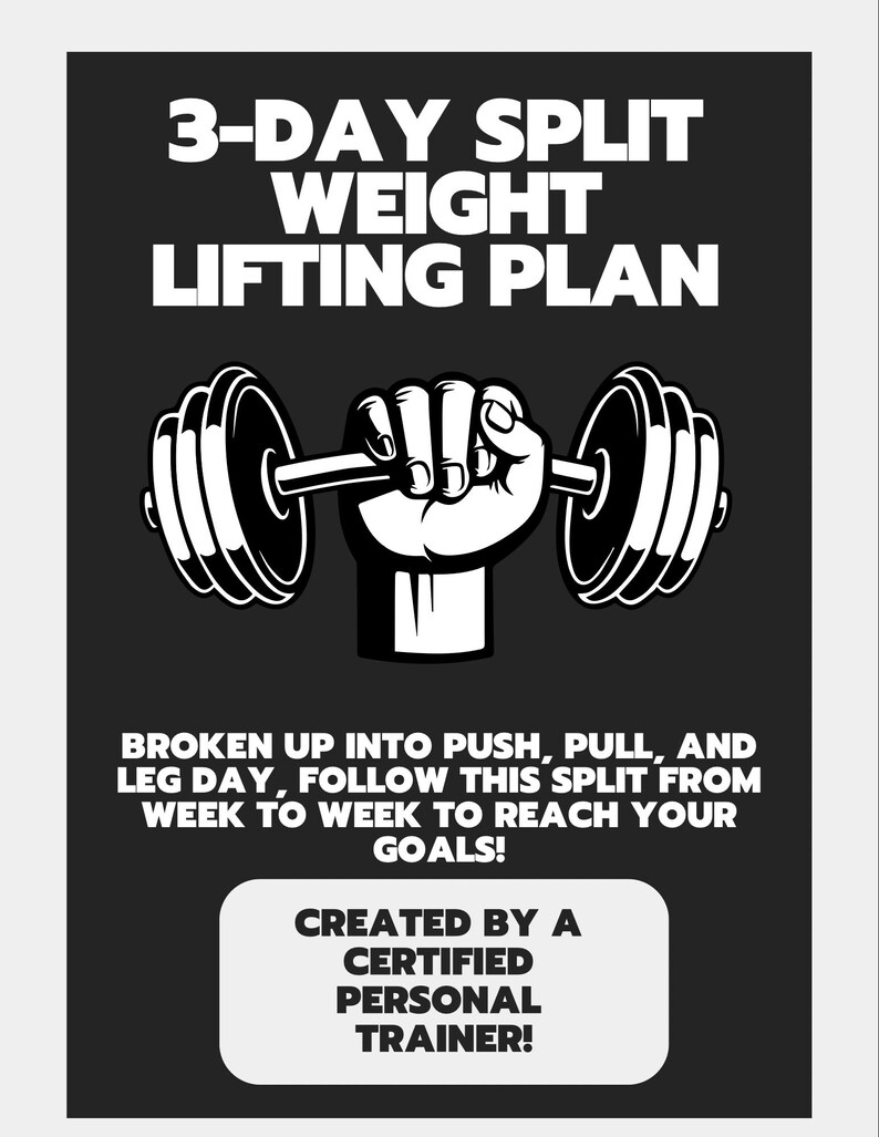 3-day Split Weight Lifting Plan for Beginners - Etsy