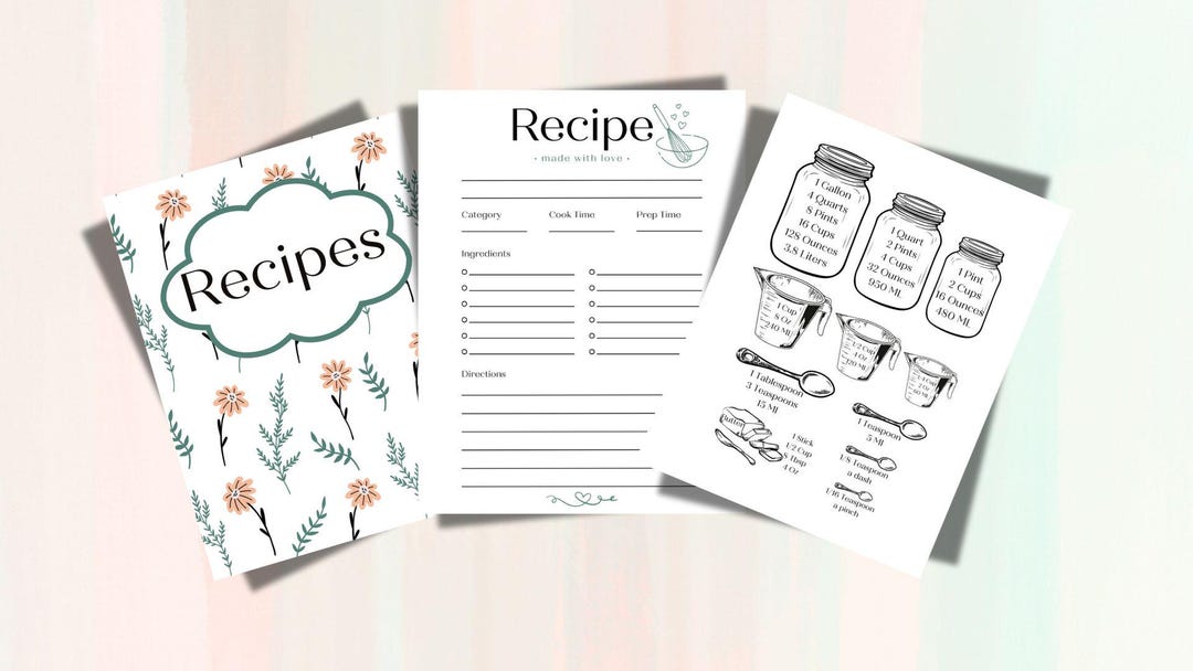 Floral Recipe Book Printables - Etsy