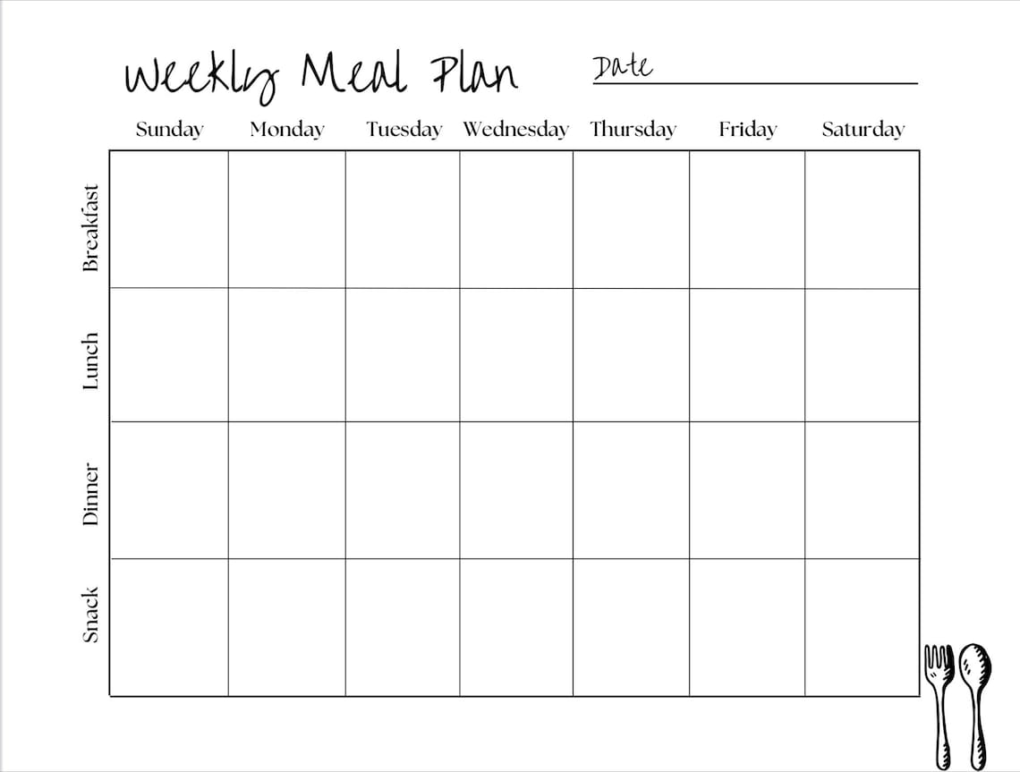 Blank Weekly Meal Planner Printable - Etsy