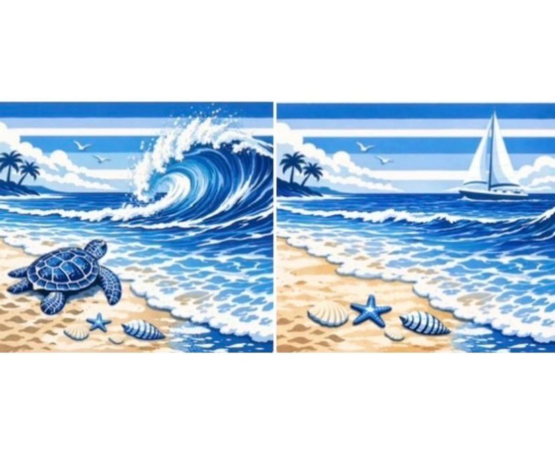 Coastal Beach Wall Art Set, Sea Turtle Ocean Print, Sailboat Seascape ...