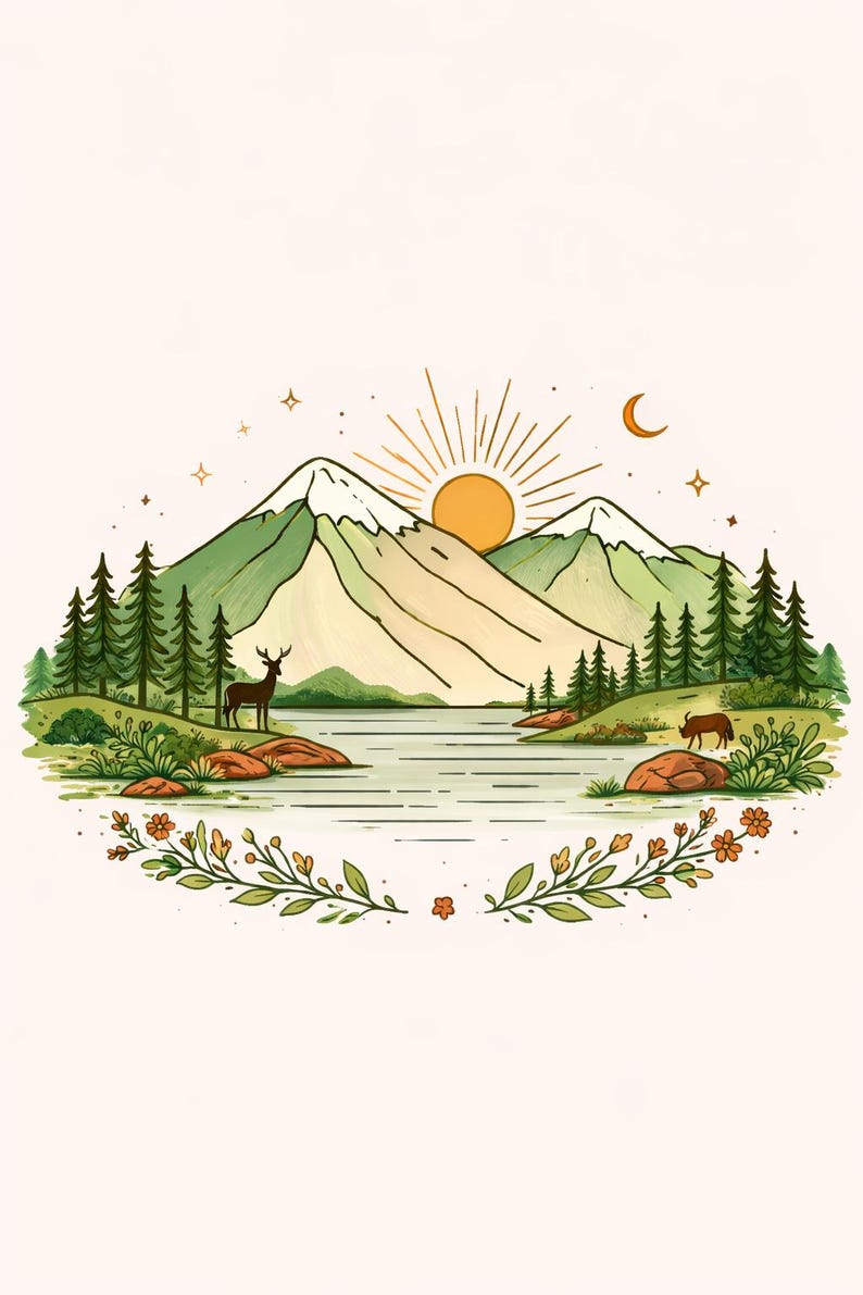 Minimalist Mountain Lake Art Print | Earth Tones Landscape (digital ...
