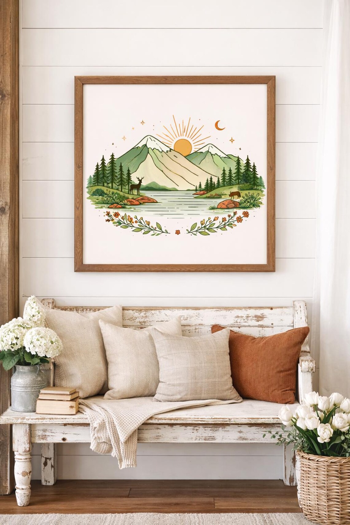 Minimalist Mountain Lake Art Print | Earth Tones Landscape (digital ...