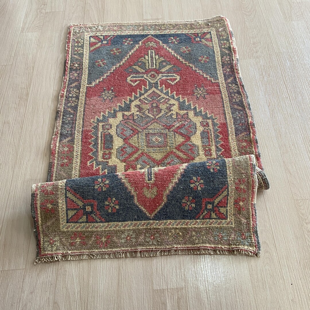2x4 Turkish Mini Rug, 2x4 Hand Knotted Vintage Rug, Wool Rug, Red Blue ...