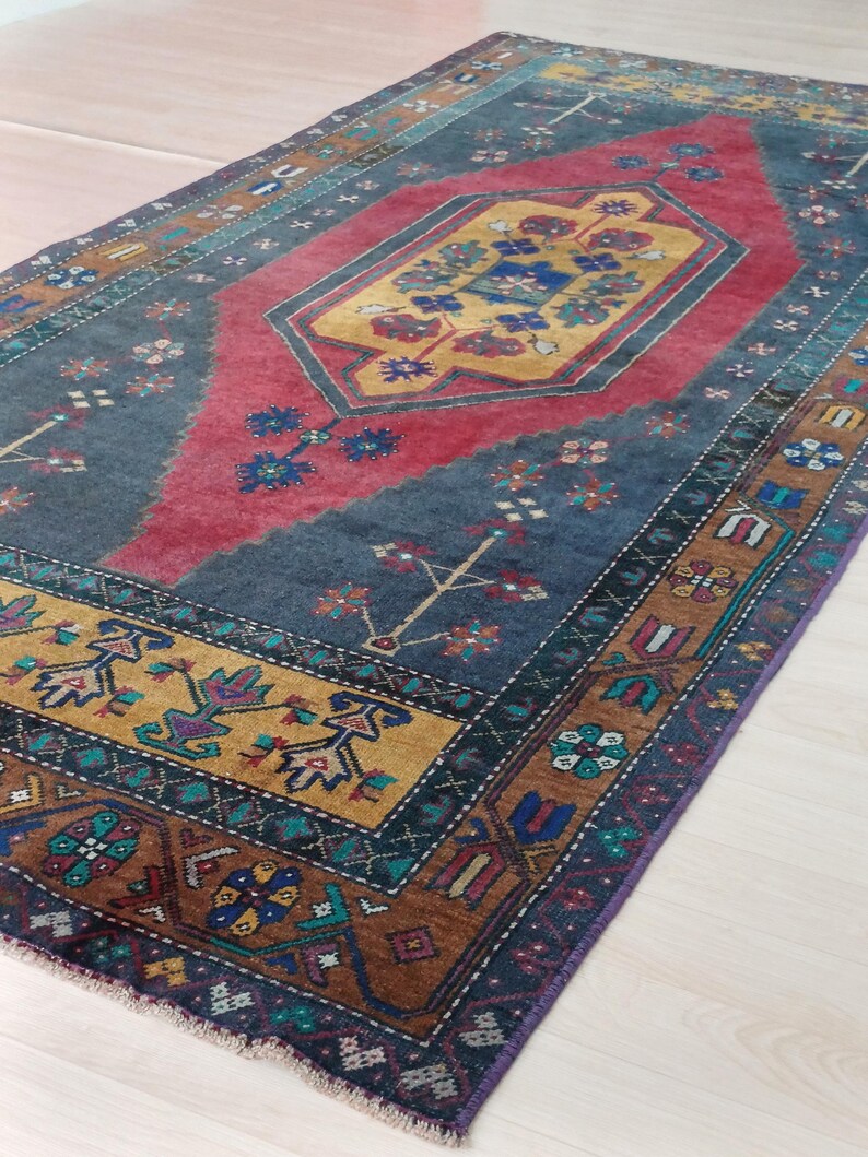 4x8 Multicolor Vintage Rug, 4x8 Handwoven Turkish Rug, Wool Area Rug ...